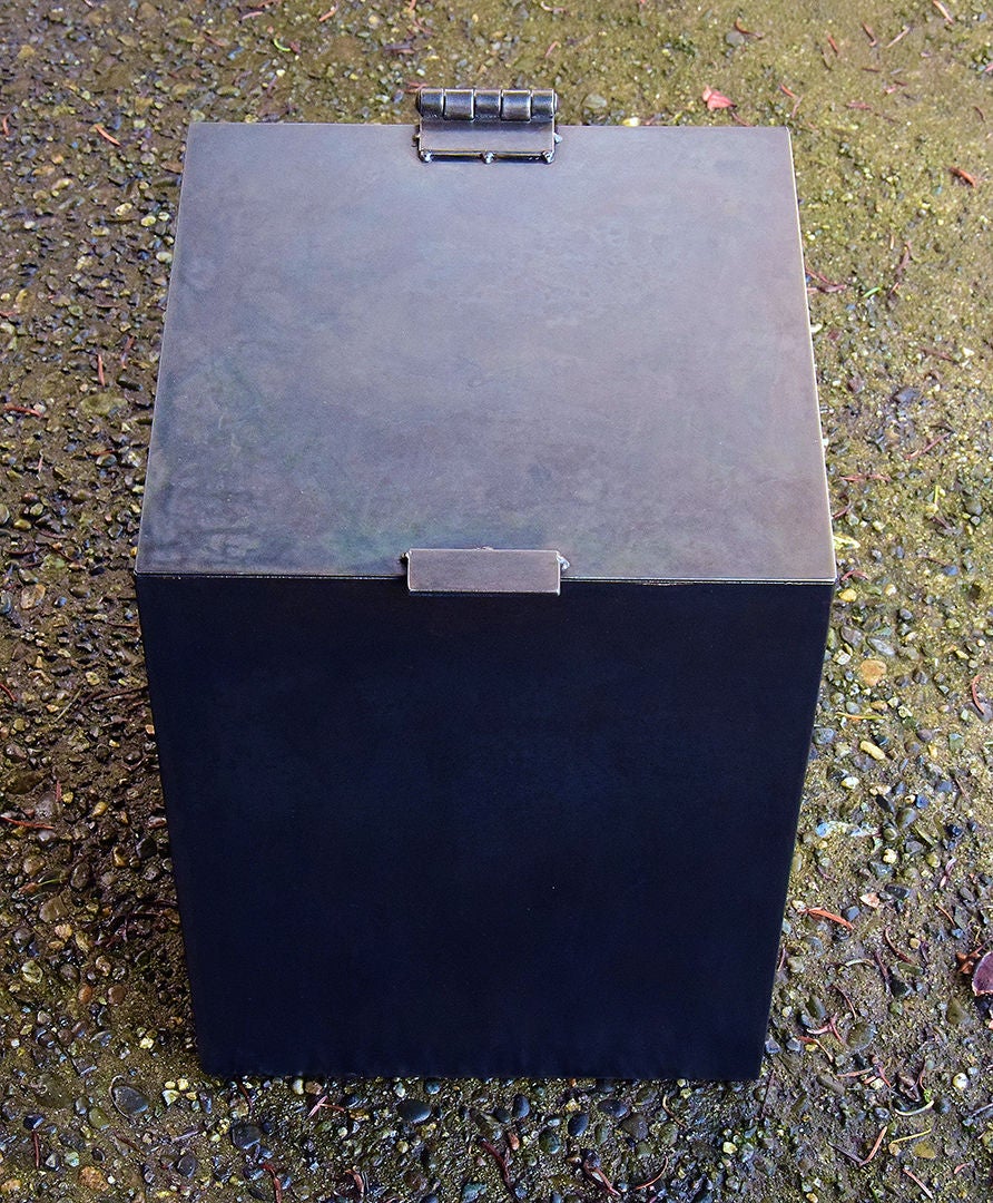 Bathroom Receptacle, Steel Modern Trash Can, Raw Steel Box with Lid ...